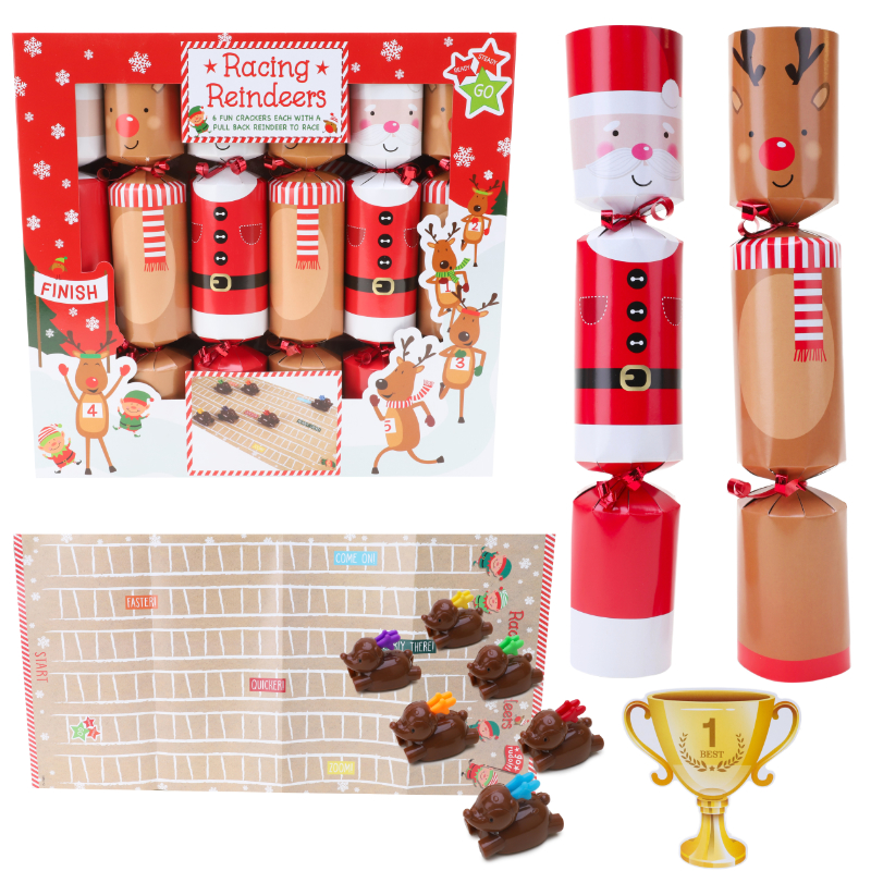 Pack Of 6 Fun Santa & Elf Christmas Crackers With Reindeer Figure To ...