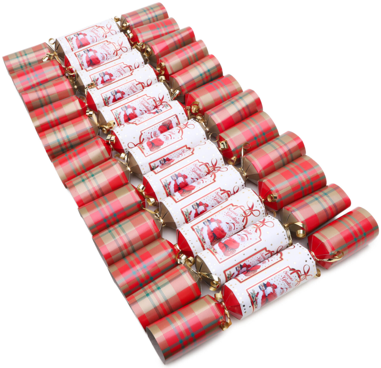 Toyland® Pack Of 12 Tartan Santa Design Christmas Crackers - Christmas Shop