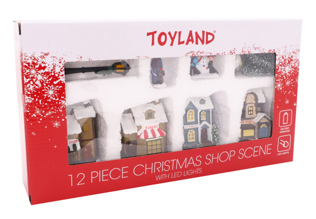 Mini Christmas Village & Shop Scene Set with LED Lights (12 PIECE SHOP ...